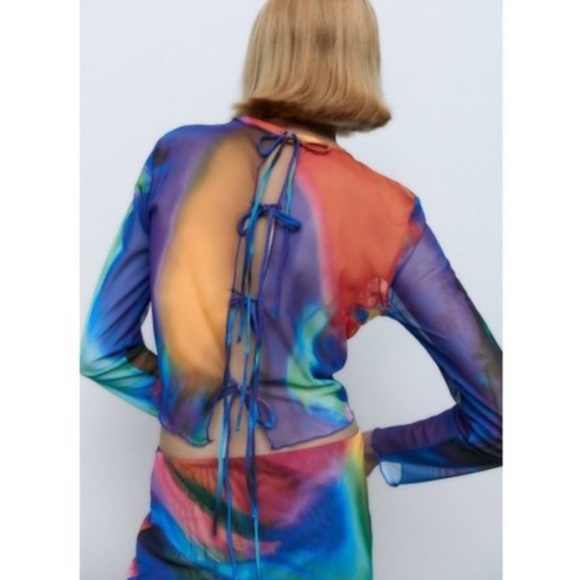 Zara | Tops | Zara Multicolor Mesh Long Sleeve Open Back Size Small ...